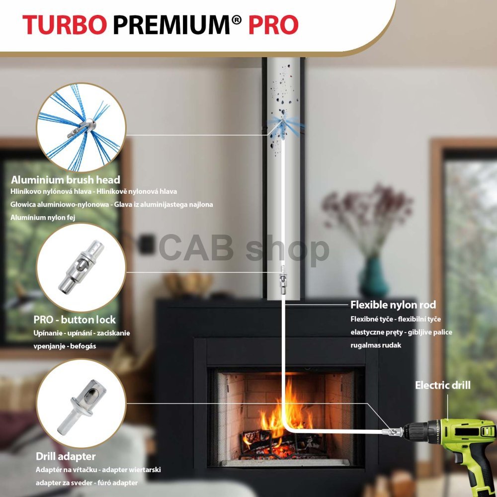 Perie rotativă pentru cură?area co?ului de fum cu cablu TURBO Premium ...